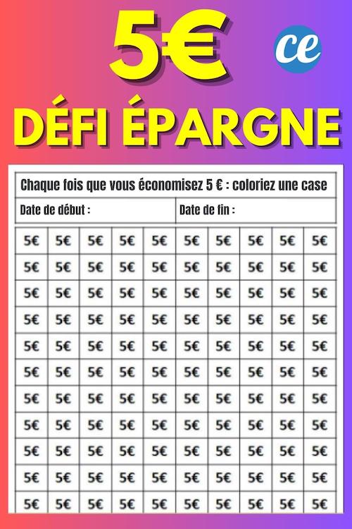 Le Défi 5 Euros Pour Épargner (avec Tracker Gratuit à Imprimer).