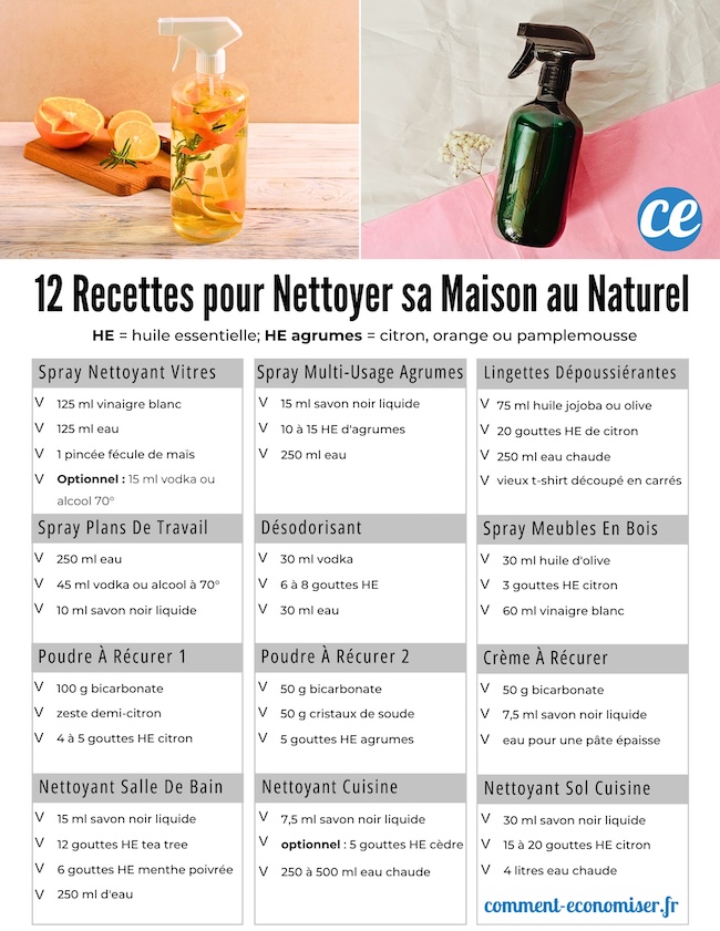 12 Recettes pour Nettoyer sa Maison au Naturel à Imprimer Gratuitement.