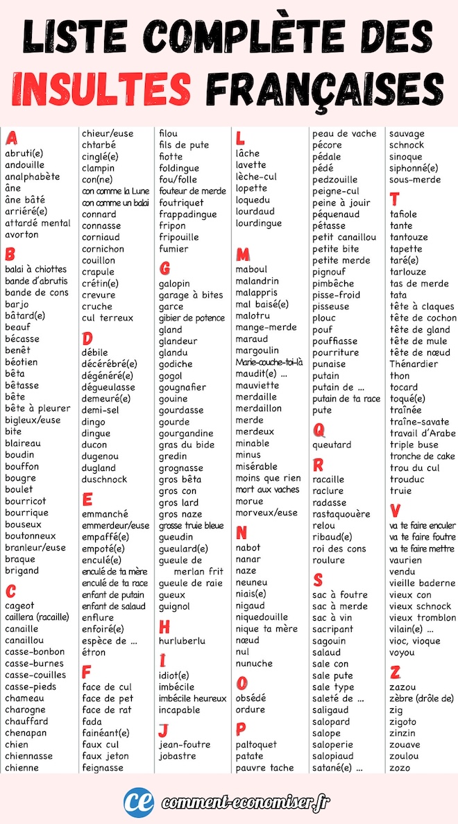 Top 35 des Insultes Préférées par les Français et leurs Significations.